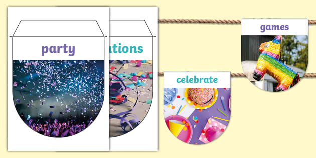 Party Vocabulary Photo Display Bunting (teacher made)