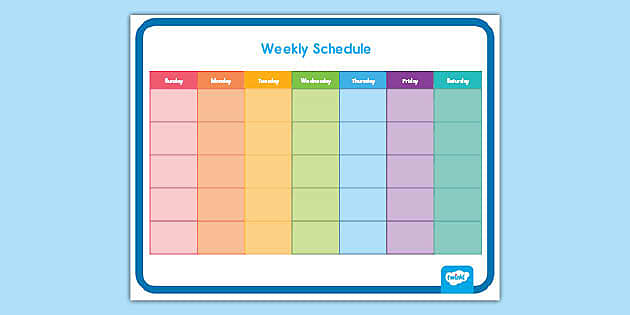 Editable Weekly Schedule Timetable Template Resource
