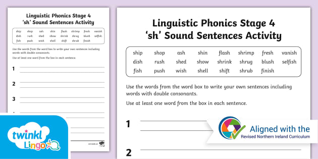 Linguistic Phonics Stage 4 'sh' Sentences Activity Sheet