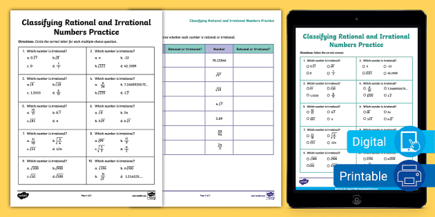 Irrational Numbers Chart