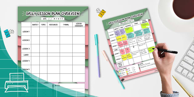 Pink & Green Waves | Daily Lesson Overview (teacher made)