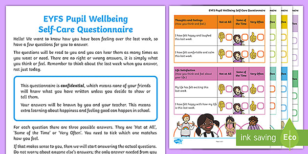 EYFS Pupil Wellbeing Self-Care Questionnaire (teacher made)