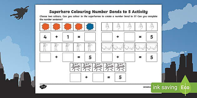 👉 Superhero Colouring Number Bonds to 5 Activity