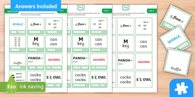 Fun Animals Rebus Puzzle Cards - Twinkl - Kids Puzzles