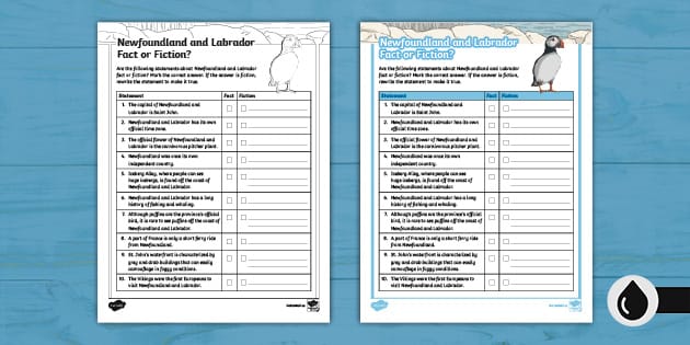 Newfoundland and Labrador Fact or Fiction Activity - Twinkl