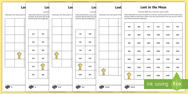 Finding 10, 100 and 1000 More or Less Differentiated Sheets