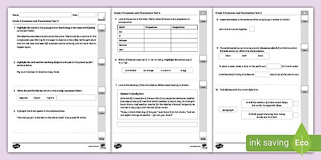 Grammar Test For Grade 3 Grammar And Punctuation Test 3