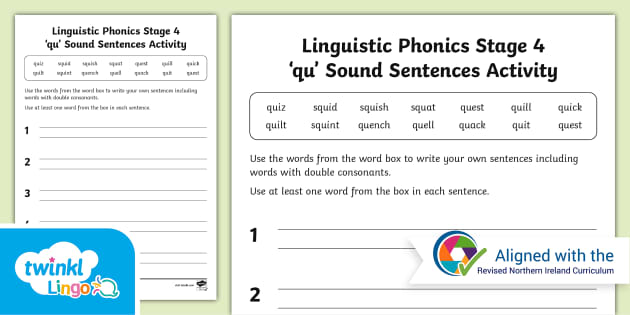 Linguistic Phonics Stage 4 'qu' Sentences Activity Sheet