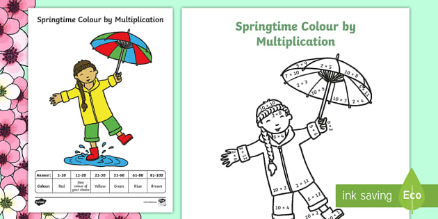 Spring-Themed Colour by Multiplication Worksheet - Twinkl