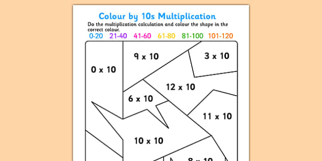 Colour by 10s Mulitiplication (teacher made) - Twinkl