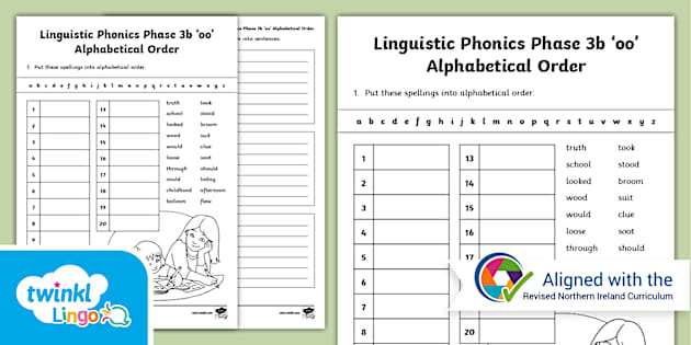 Linguistic Phonics Phase 3b 'oo' Alphabetical Order