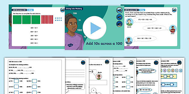 👉 Year 3 DiM: Step 7 Add 10s Across a 100 Teaching Pack