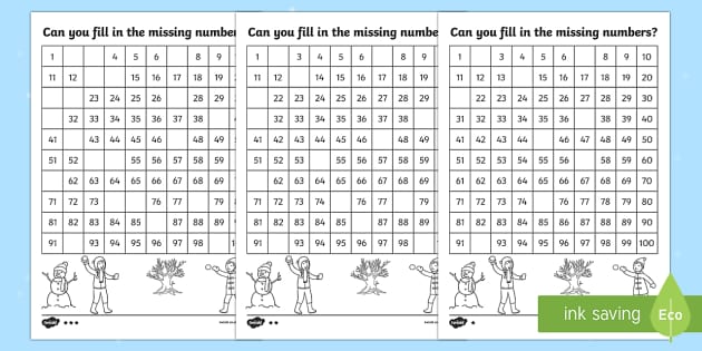 Winter Themed Missing Numbers Number Square (teacher made) Winter Themed Missing Numbers Number Square (teacher made)