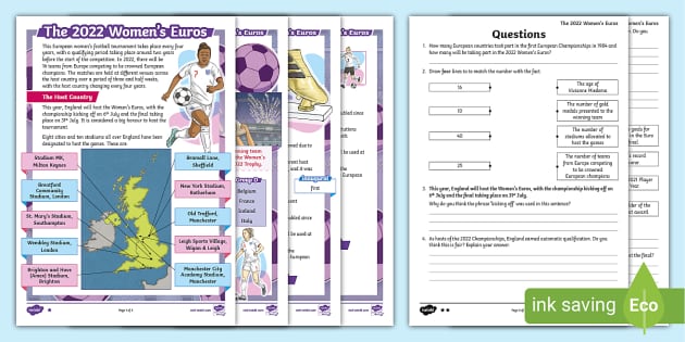 UKS2 Women's Euro Differentiated Reading Comprehension Activity