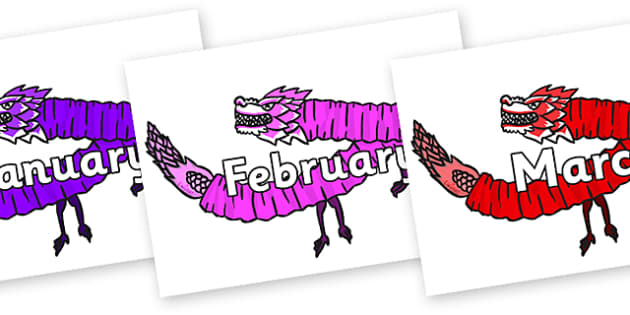 FREE! - Months of the Year on Chinese Paper Dragons - Twinkl