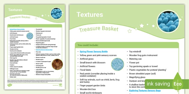 Textures Treasure Basket Ideas | Twinkl (teacher made)