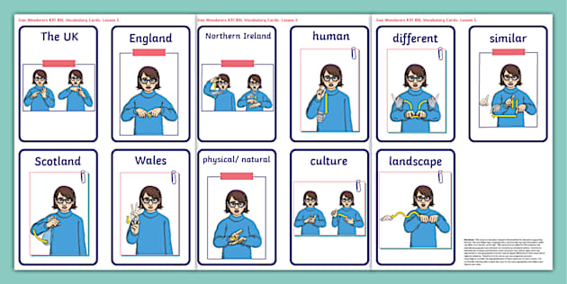 Geo Wonderers KS1 The UK BSL Key Word Cards Lesson Five