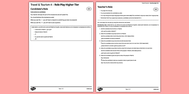 Travel Role Play Higher Tier (teacher made) - Twinkl