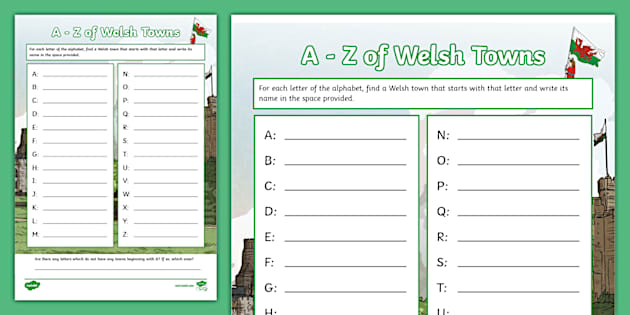 A - Z of Welsh Towns Activity (Teacher-Made) - Twinkl