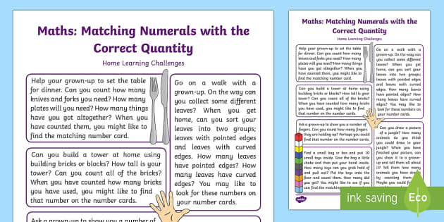 EYFS Maths Match Numerals and Quantities Home Learning
