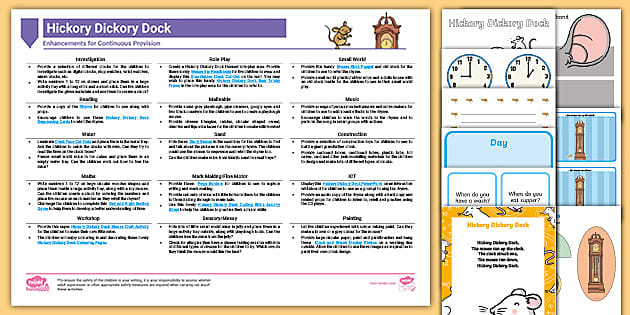 Kindergarten Hickory Dickory Dock Continuous Provision Planning Ideas ...