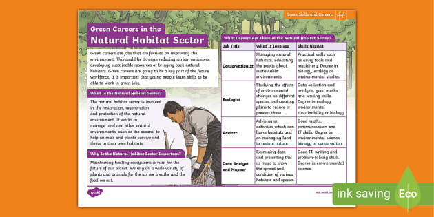 Green Careers in the Natural Habitat Sector Fact File