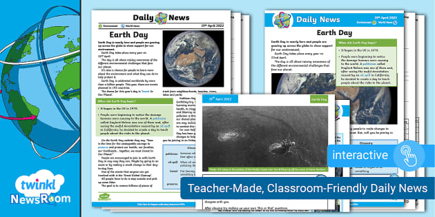 Daily NewsRoom Pack - Earth Day - KS2 Reading Comprehension