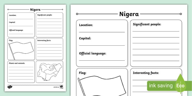 KS1 Nigeria Fact File Template,Nigeria (teacher made)