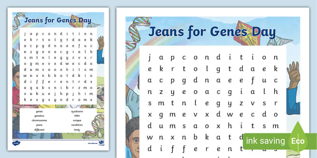 Jeans For Genes Day Word Searchwordsearchesjeans For Genes