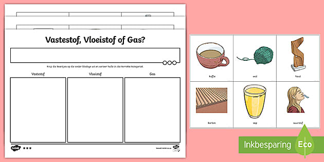 Vastestof, Vloeistof en Gas Sorteer Aktiwiteit - Twinkl