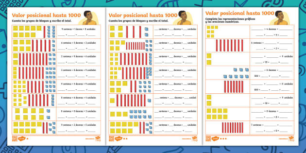Ficha de actividad por niveles: Valor posicional hasta 1000