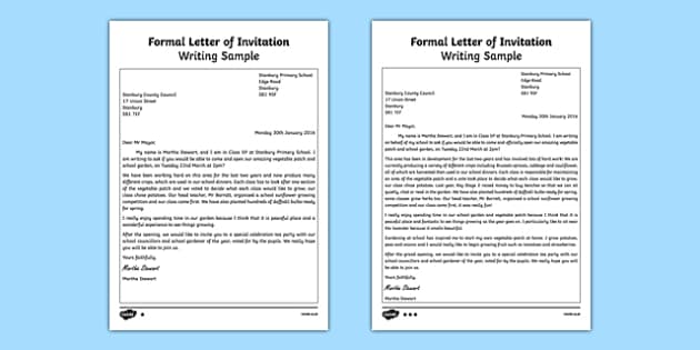 Formal Letter Of Invitation Writing Sample