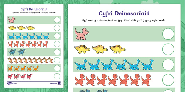 Cuddio-sorws: Taflen Cyfri Deinosoriaid (Teacher-Made)