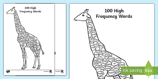 100 High Frequency Words Colouring Giraffe Worksheet