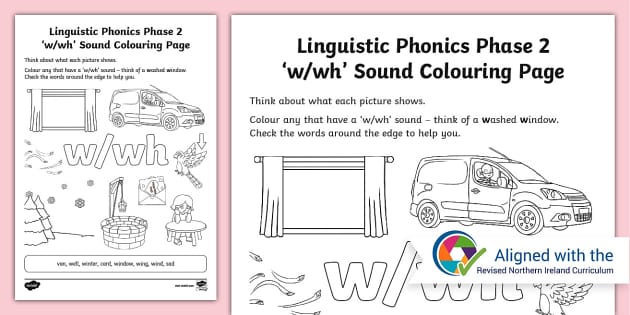 Linguistic Phonics Phase 2 'w/wh' Sound Colouring Page
