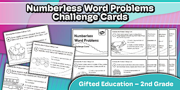 Numberless Word Problem Task Cards | 2nd Grade Gifted