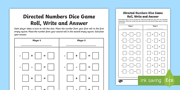 Directed Numbers Two-player Dice Game (teacher Made)