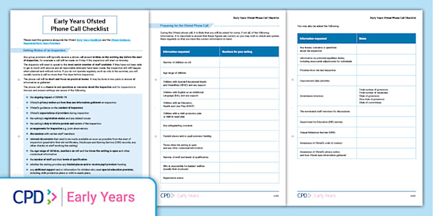 Pre-Inspection Phone Call Ofsted Checklist for Nurseries