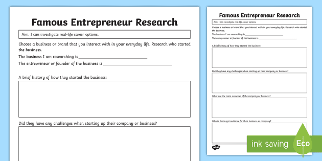 Research an Entrepreneur Worksheet / Worksheet - Twinkl