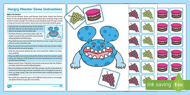 Hungry Monster and Food Picture Cards (teacher made)