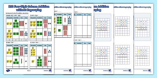 👉 KS2 Four-Digit Column Addition without Regrouping Base Ten 👉 KS2 Four-Digit Column Addition without Regrouping Base Ten