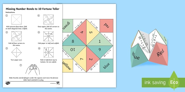 Missing Number Bonds to 10 Fortune Teller