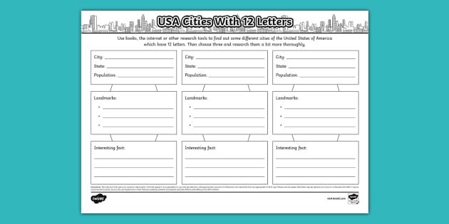 American Cities with 12 Letters Research Activity - Twinkl