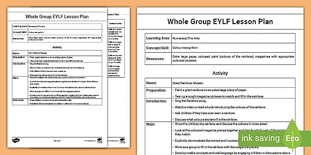Giant Rainbow Mosaic EYLF Lesson Plan Adult Guidance