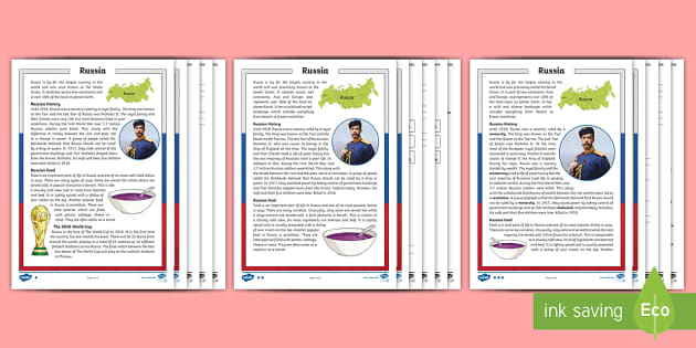 LKS2 Russia Differentiated Reading Comprehension Activity