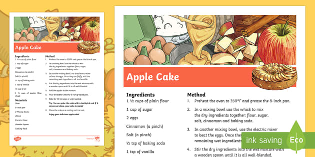 Apple Cake Recipe (teacher made) - Twinkl