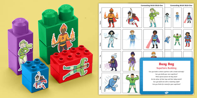 Superhero Building Activity Busy Bag Prompt Card and Resource Pack