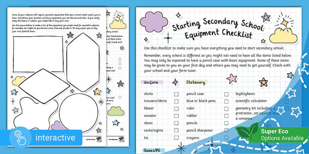 Secondary School Equipment Checklist (teacher made) - Twinkl