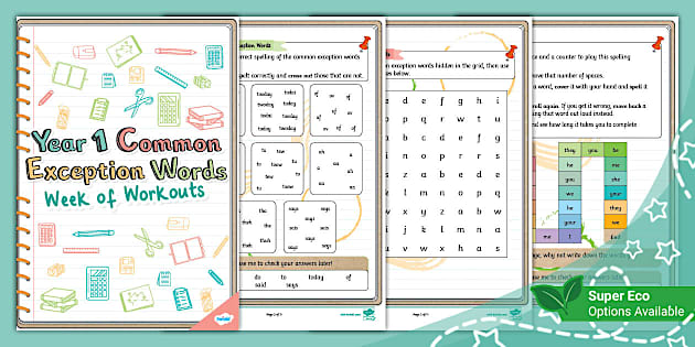 Year 1 Common Exception Words Week of Workouts