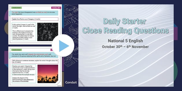 National 5 Daily Close Reading Questions Oct 30th - 6th Nov